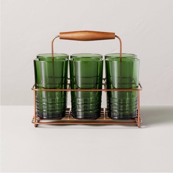 Hearth & Hand | Dining | 3oz Colored Glass Tumblers Caddy Set Green ...